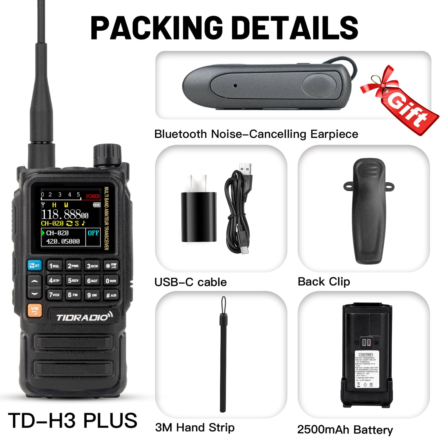 TIDRADIO TD-H3 Plus Bluetooth Ham GMRS Radio Handheld NOAA Weather ...