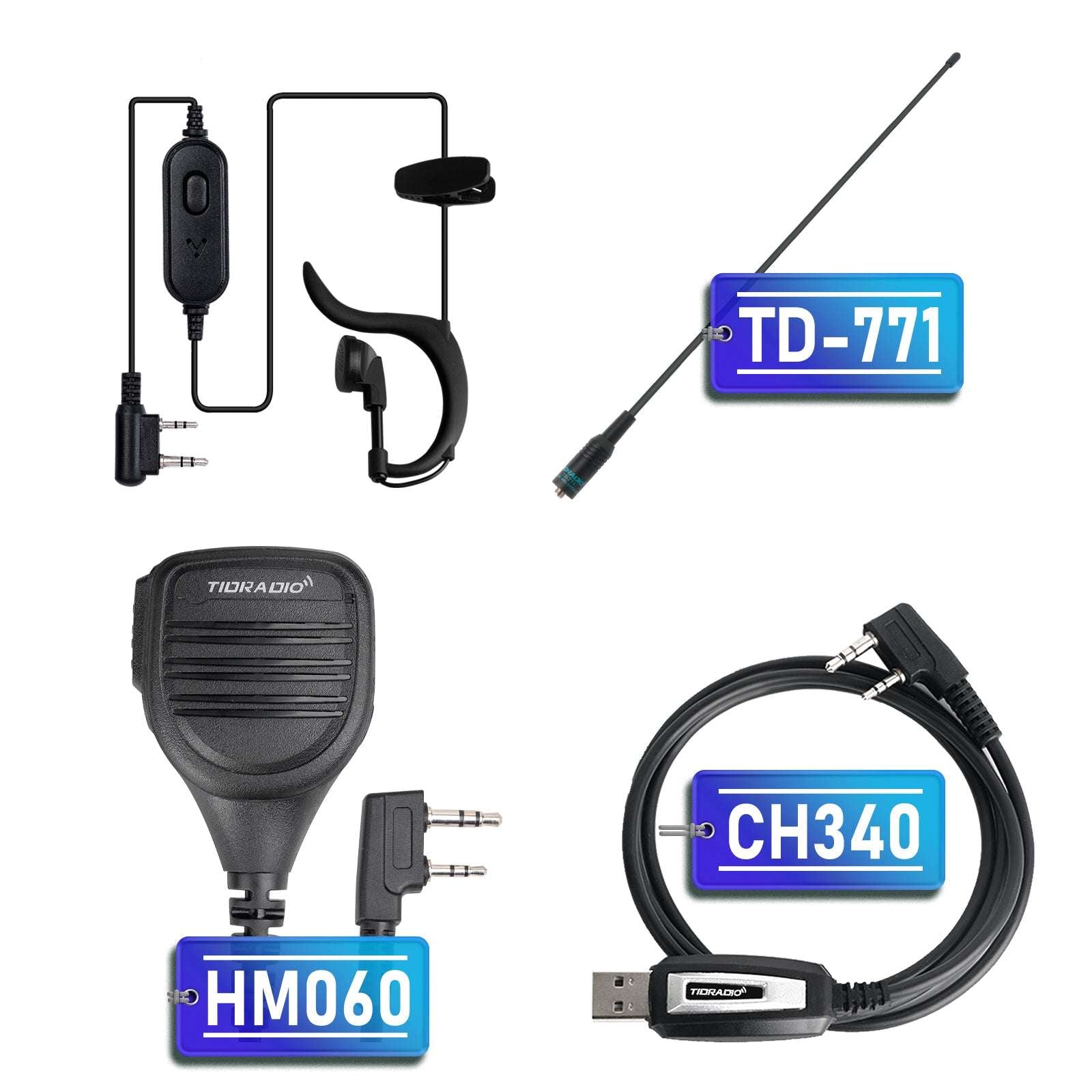 TIDRADIO TD-CH340 Walkie-Talkie Driver Kendwood 2pin Programming Cable ...